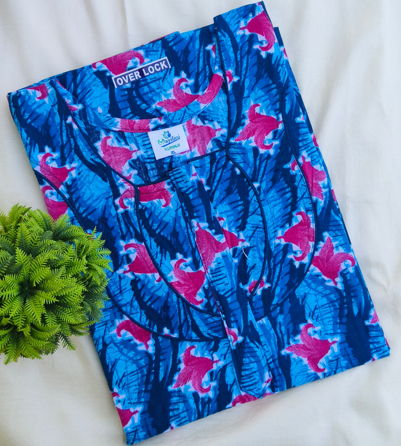 Cotton Nighty Blue Colour with Pink flower print – Kamalavalli Silks ...